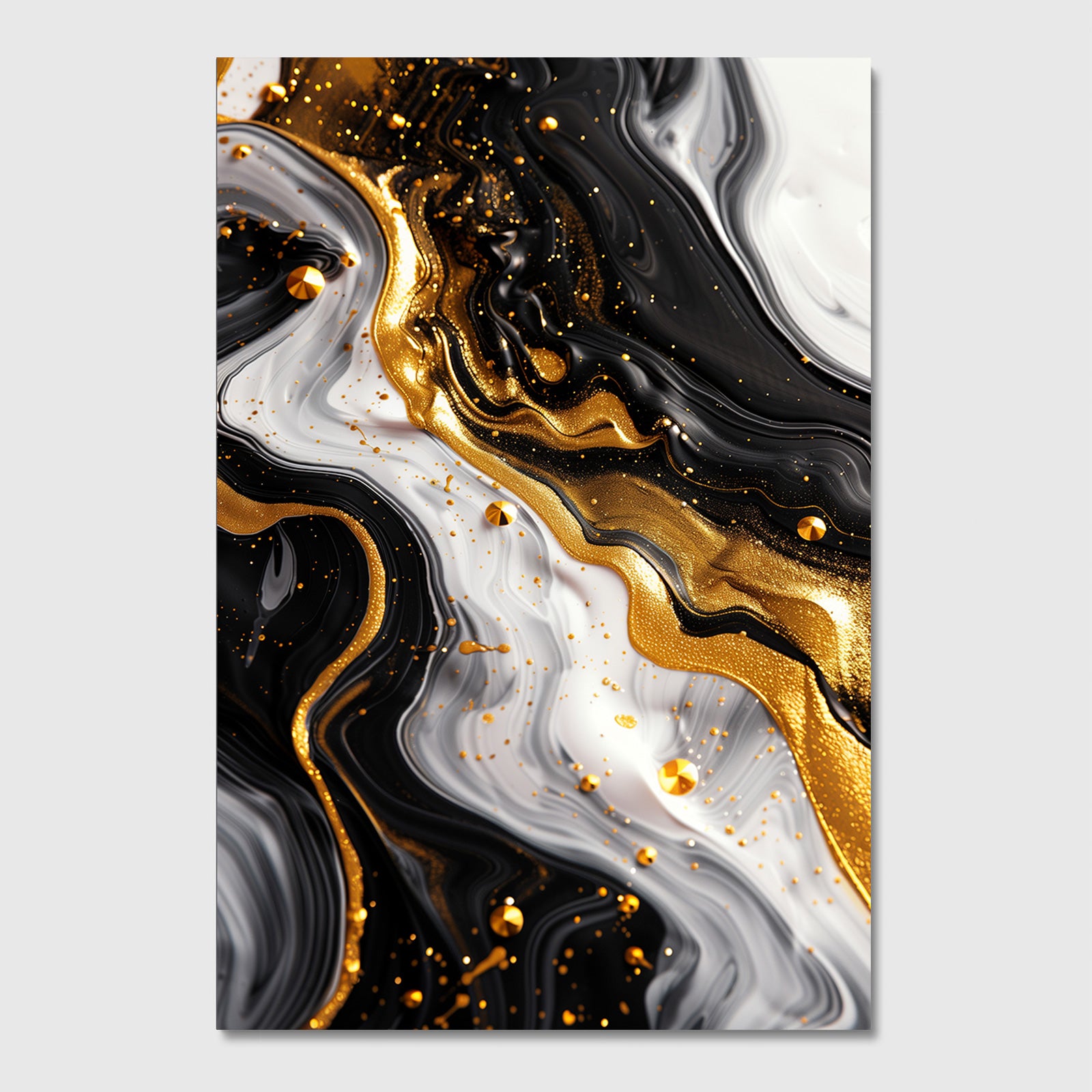 Golden Pathways - Black & White - Abstrakt Fluid Art-Premium Wandbilder