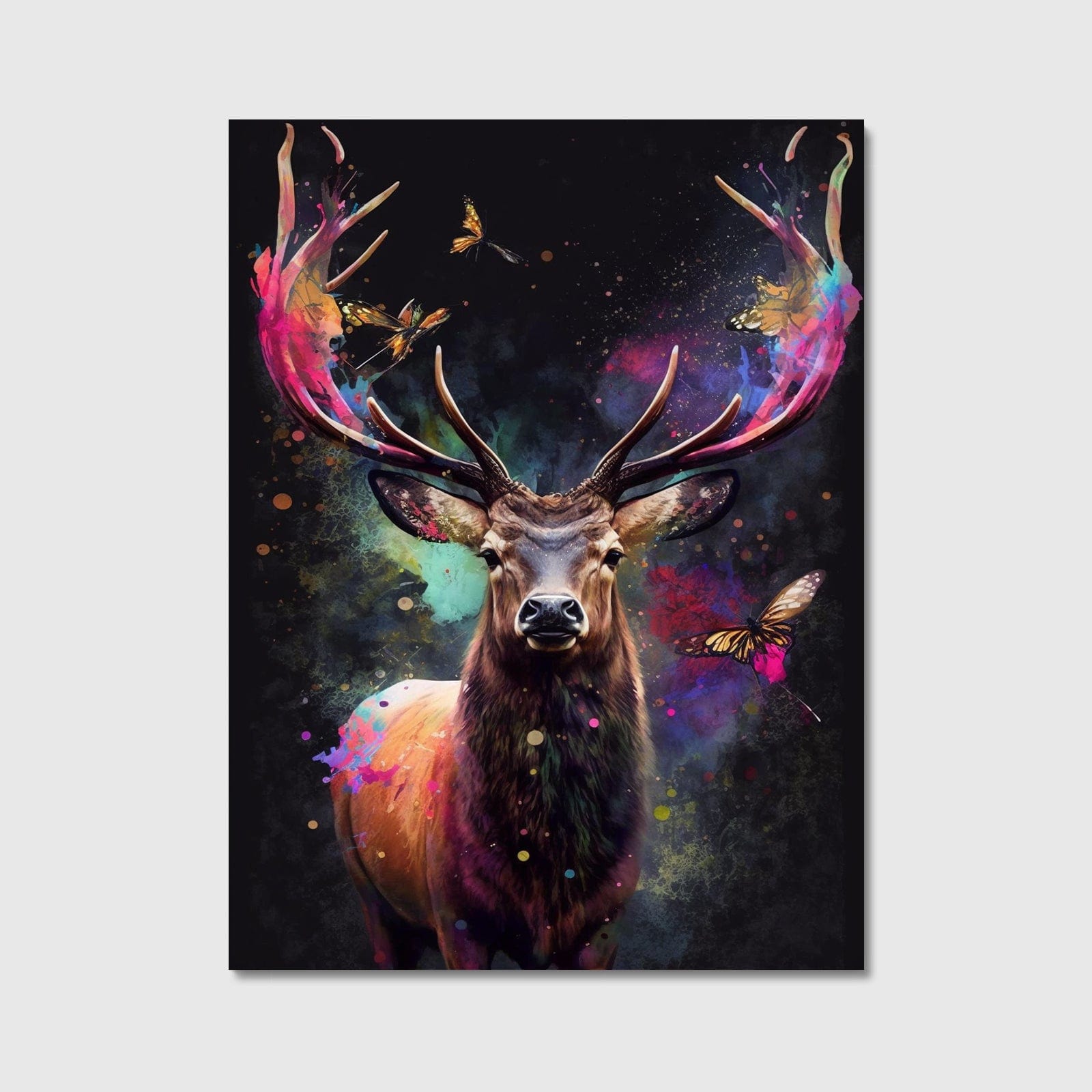 Hirsch Butterfly Color Splash - Dark Version - Premium Wandbild