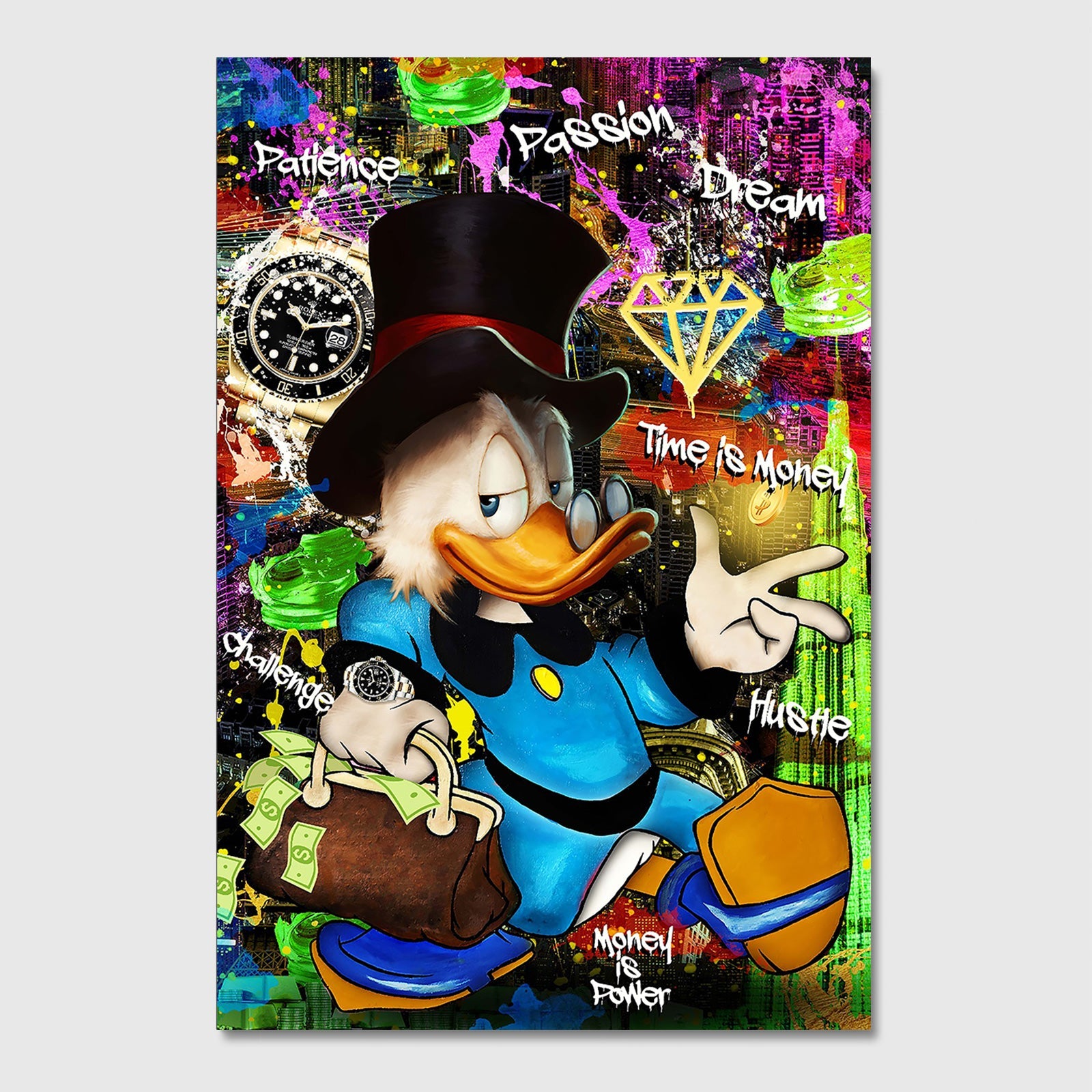 Rich Self-Made Duck with Bitcoin - Premium Wandbild