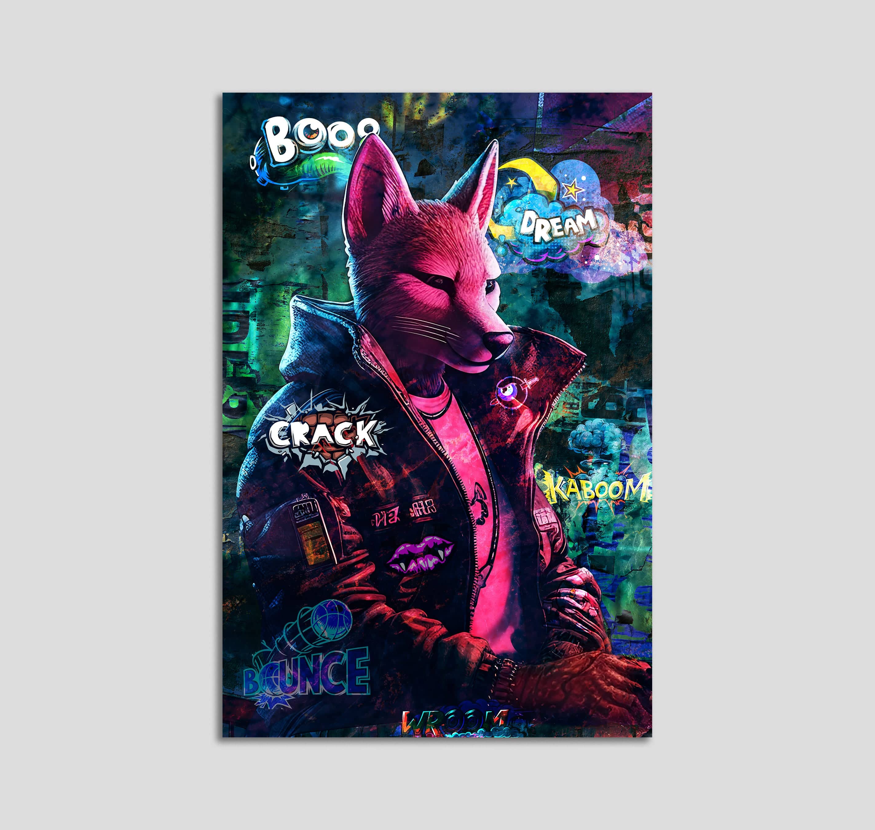 Cyber Neon Punk Pink Fox Modern Art - Premium Mural